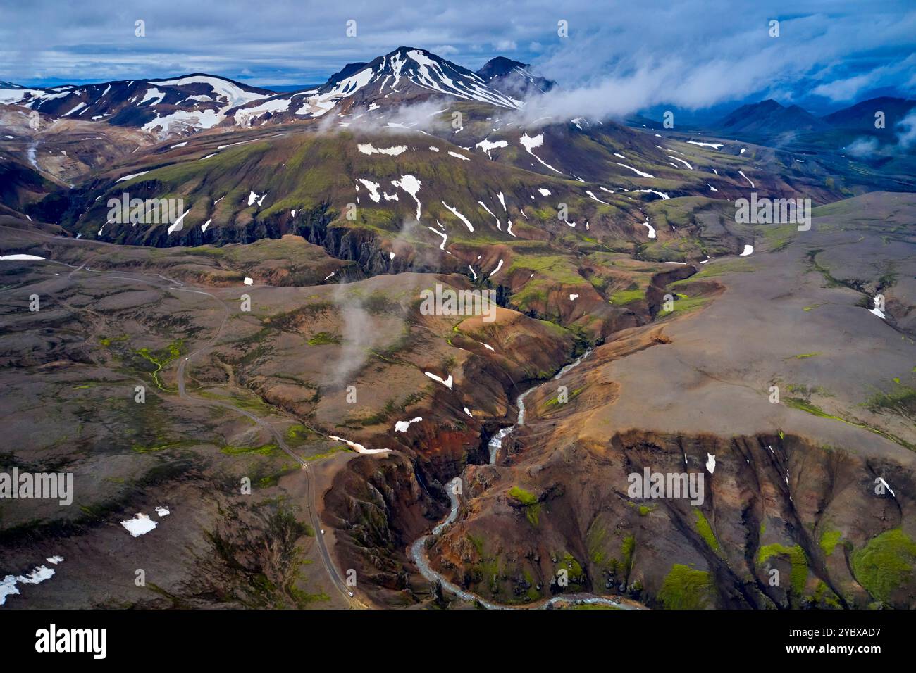 Iceland, Sudurland, Kerlingarfjöll, Aerial View of Hveradalir thermal ...