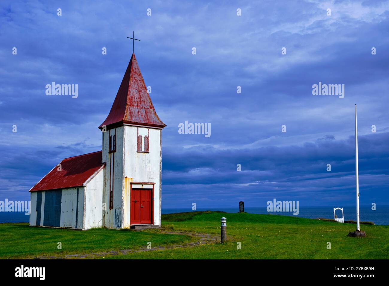 Iceland, Vesturland region, Snaefellsnes peninsula, Hellnar church ...