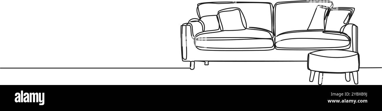 continuous single line drawing of a comfortable sofa, line art vector ...