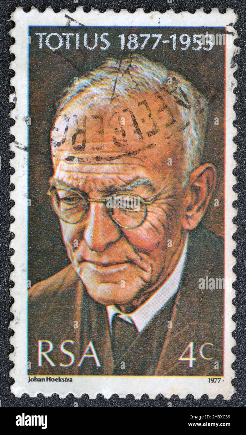 Cancelled postage stamp printed by South Africa, that shows portrait of ...