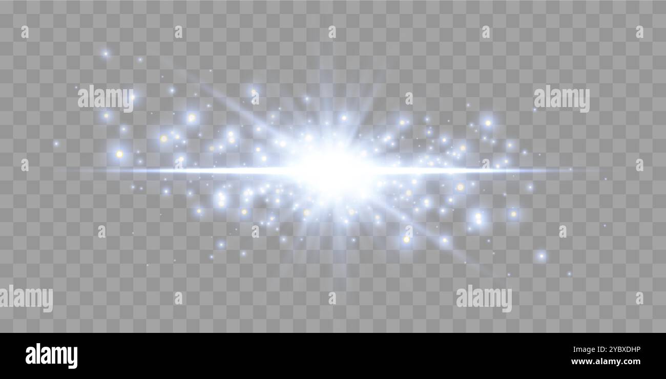 Blue horizontal lens flare. Isolated on transparent background. Sun ...