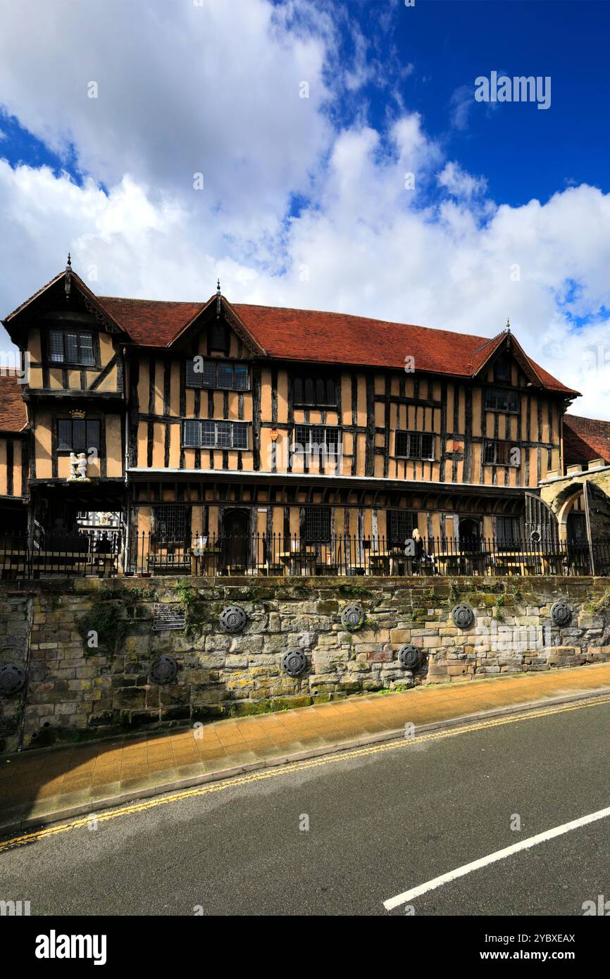 The timber framed facade of the Lord Leycester Hospital in Warwick town ...