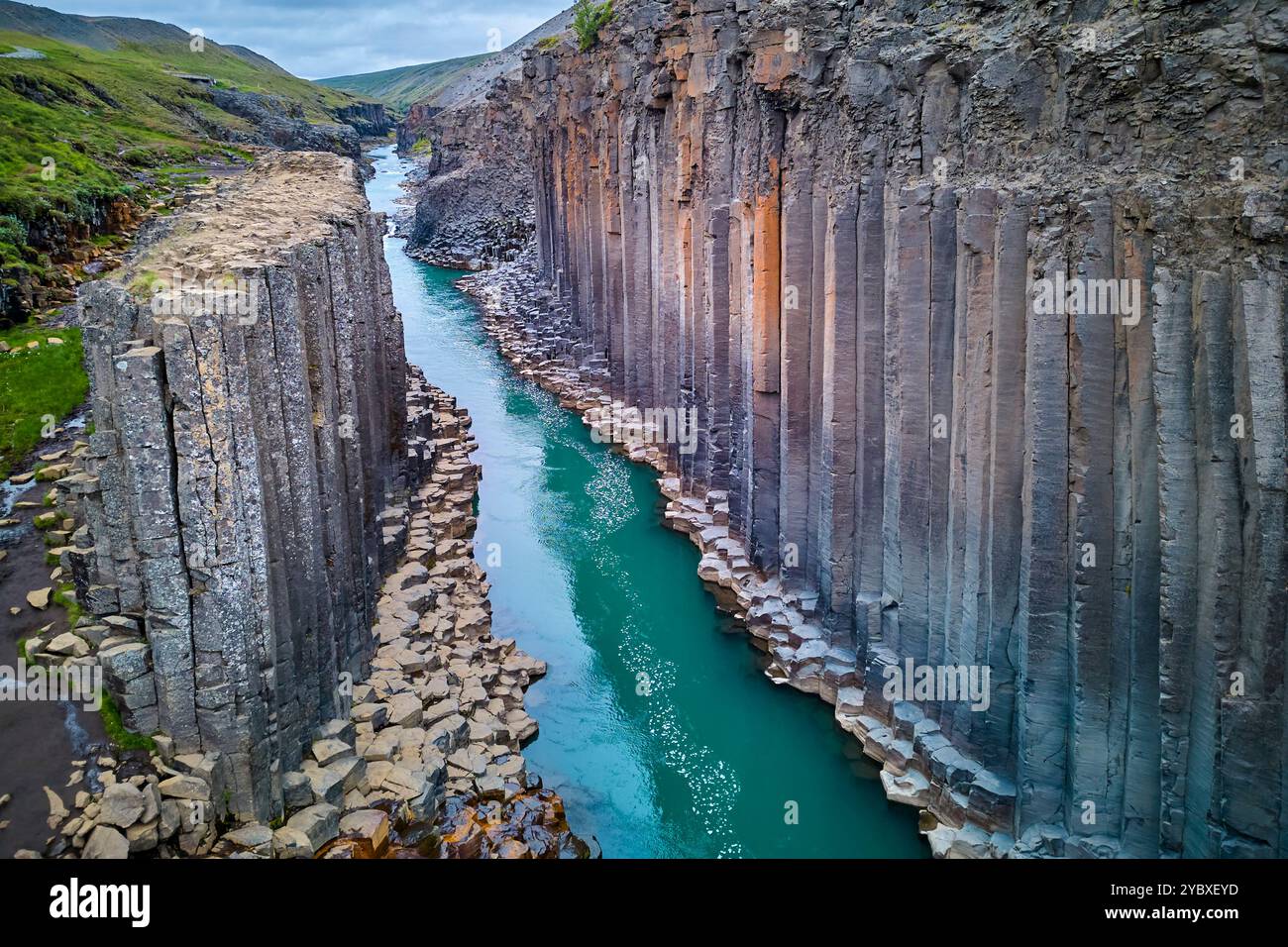 Iceland, Austurland province, Egilsstadi, Aerial View of Studlagil Canyon, basalt columns Stock ...