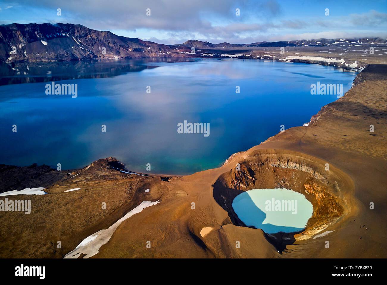 Iceland, Nordurland Eystra, Askja, aerial view of the Viti crater and ...