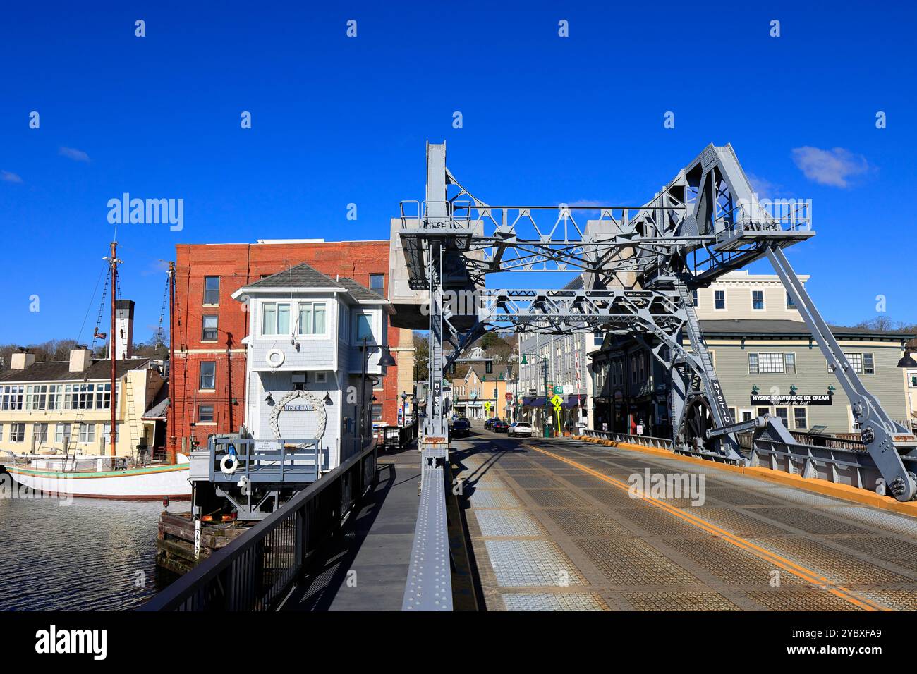 Mystic River Highway Bridge, Mystic, Connecticut. A bascule drawbridge ...