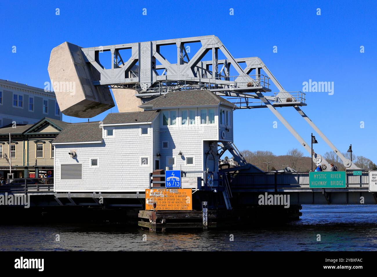 Mystic River Highway Bridge, Mystic, Connecticut. A bascule drawbridge ...