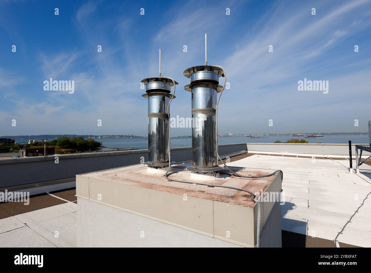 Braided aluminum cable and lightning rods bonded to the top of exhaust ...