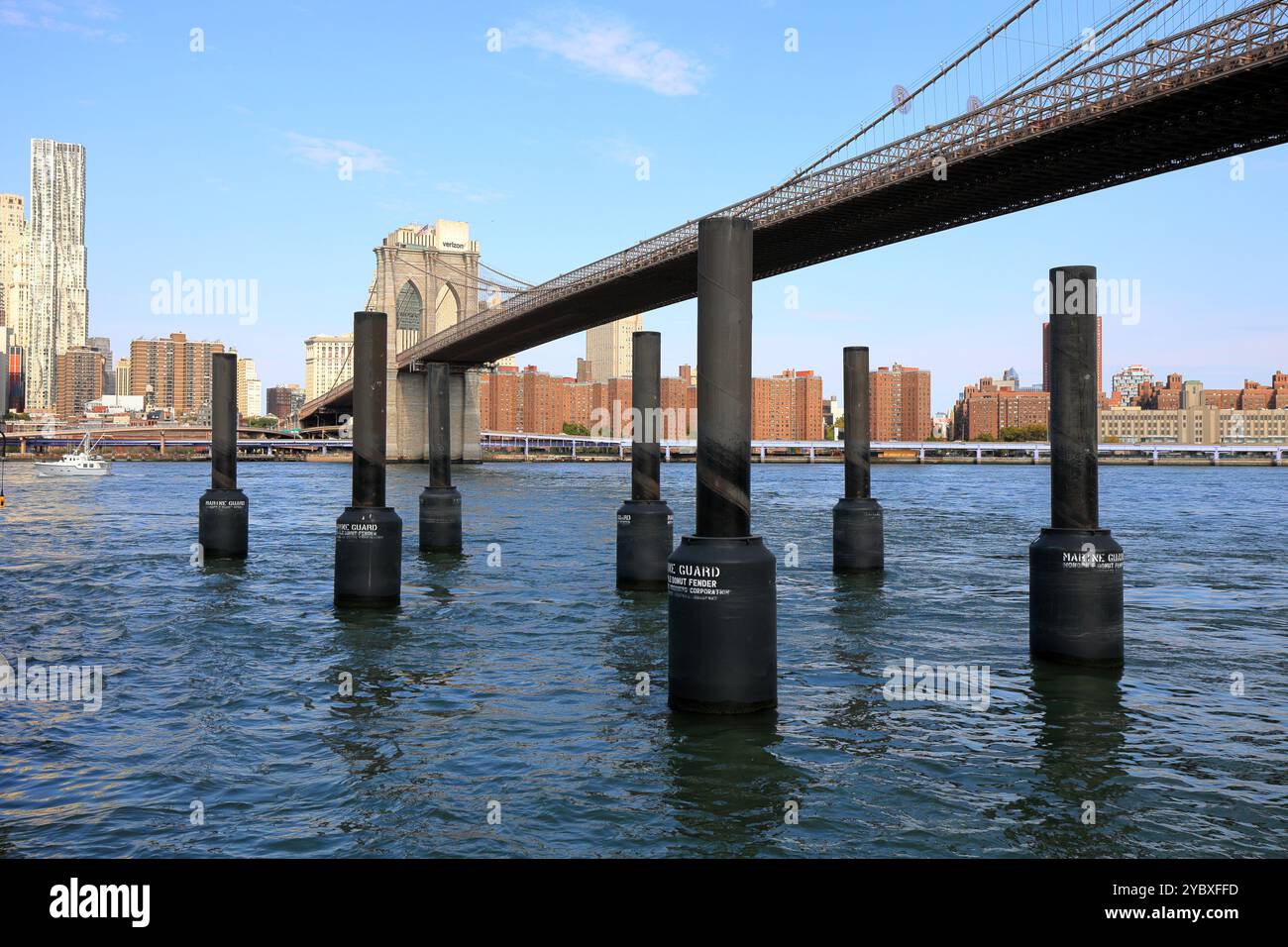 Marine Guard monopile donut fenders floating in the East River, New ...