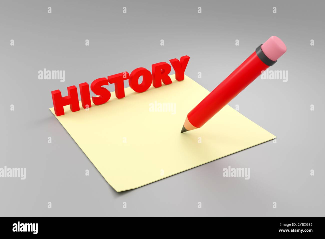 3d rendered red sign saying history grey background with reflection ...