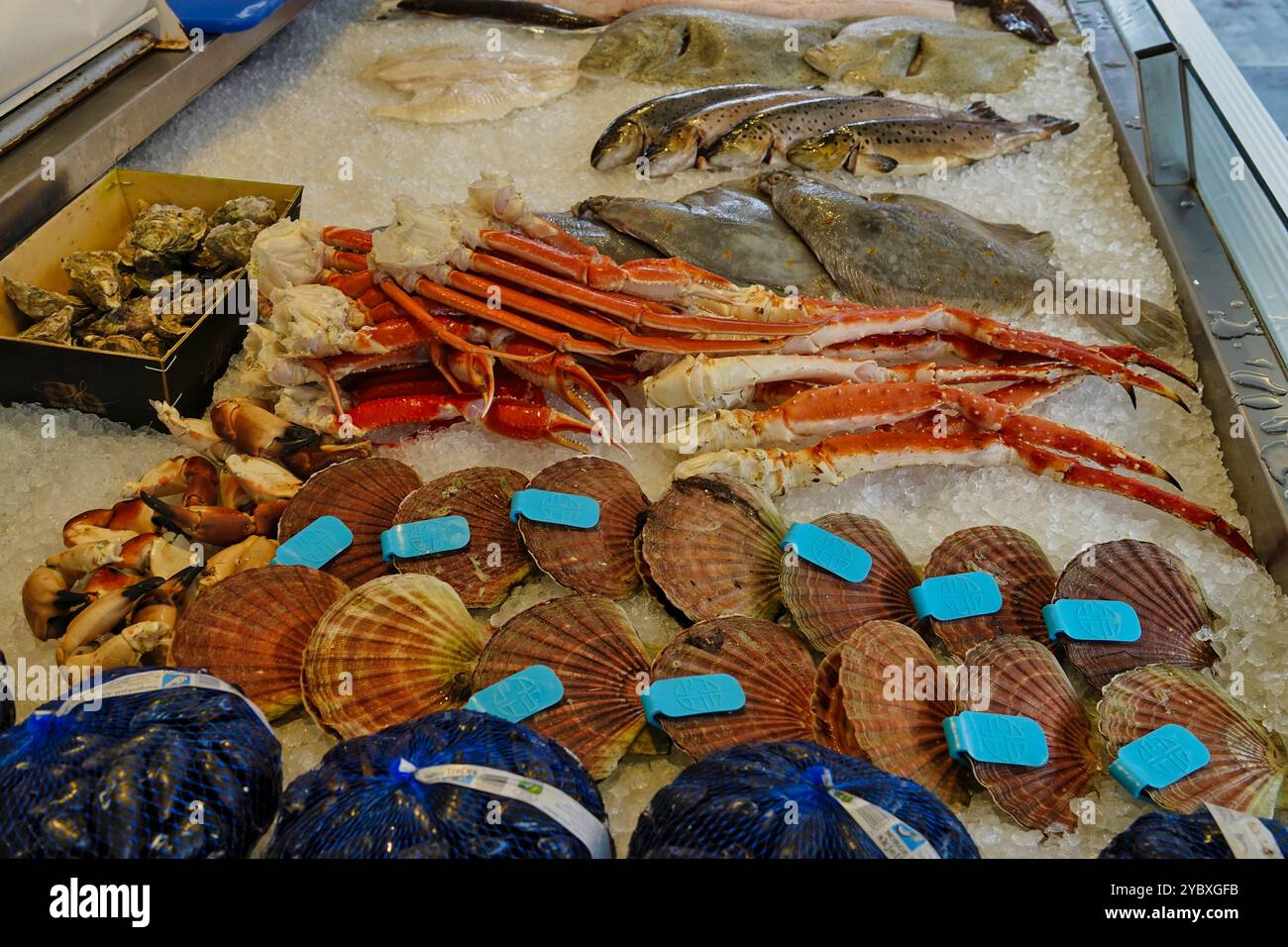 Bergen, Norway 8th September, 2024 Display of various fish on a stall ...