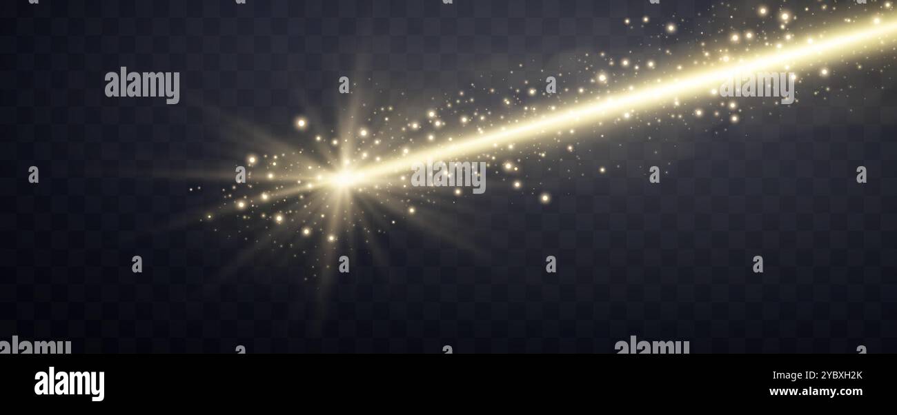 Gold horizontal laser beam. Neon line, presentation pointer. Gold glow ...