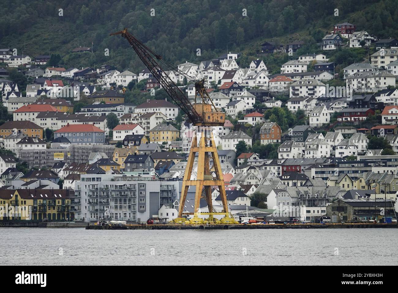 Bergen, Norway 8th September, 2024 Giant container crane dominates the ...