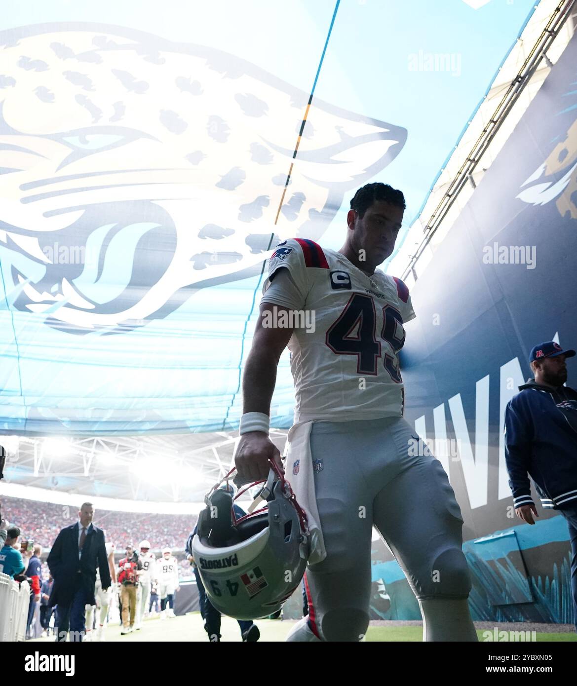 New England Patriots' Joe Cardona leaves the field at the end of the ...