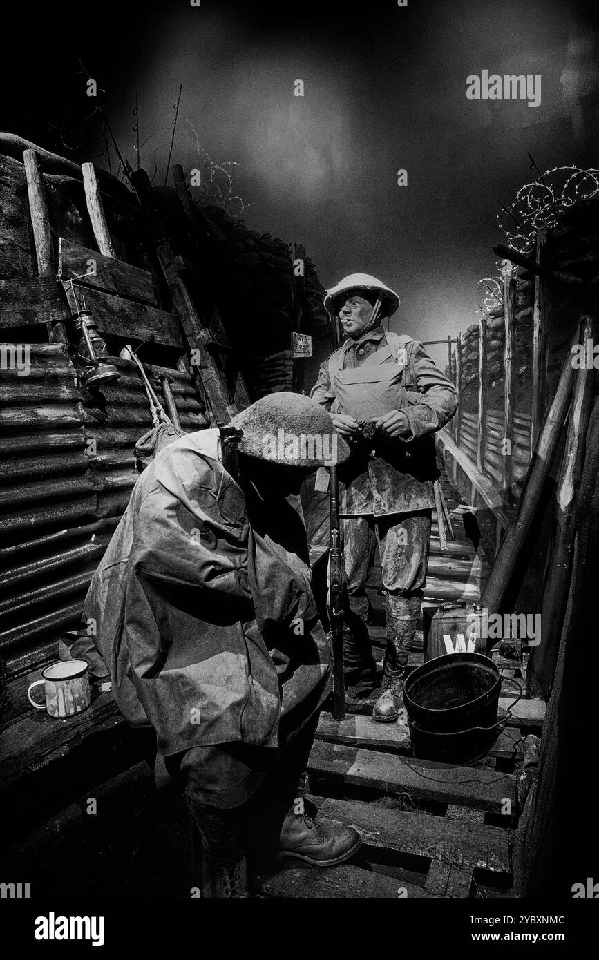 Historical First World War display of British soliers in trenches ...