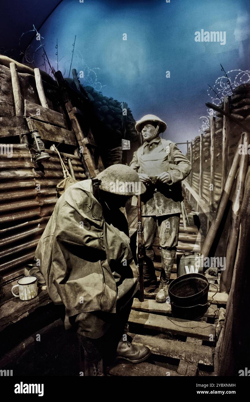 Historical First World War display of British soliers in trenches ...