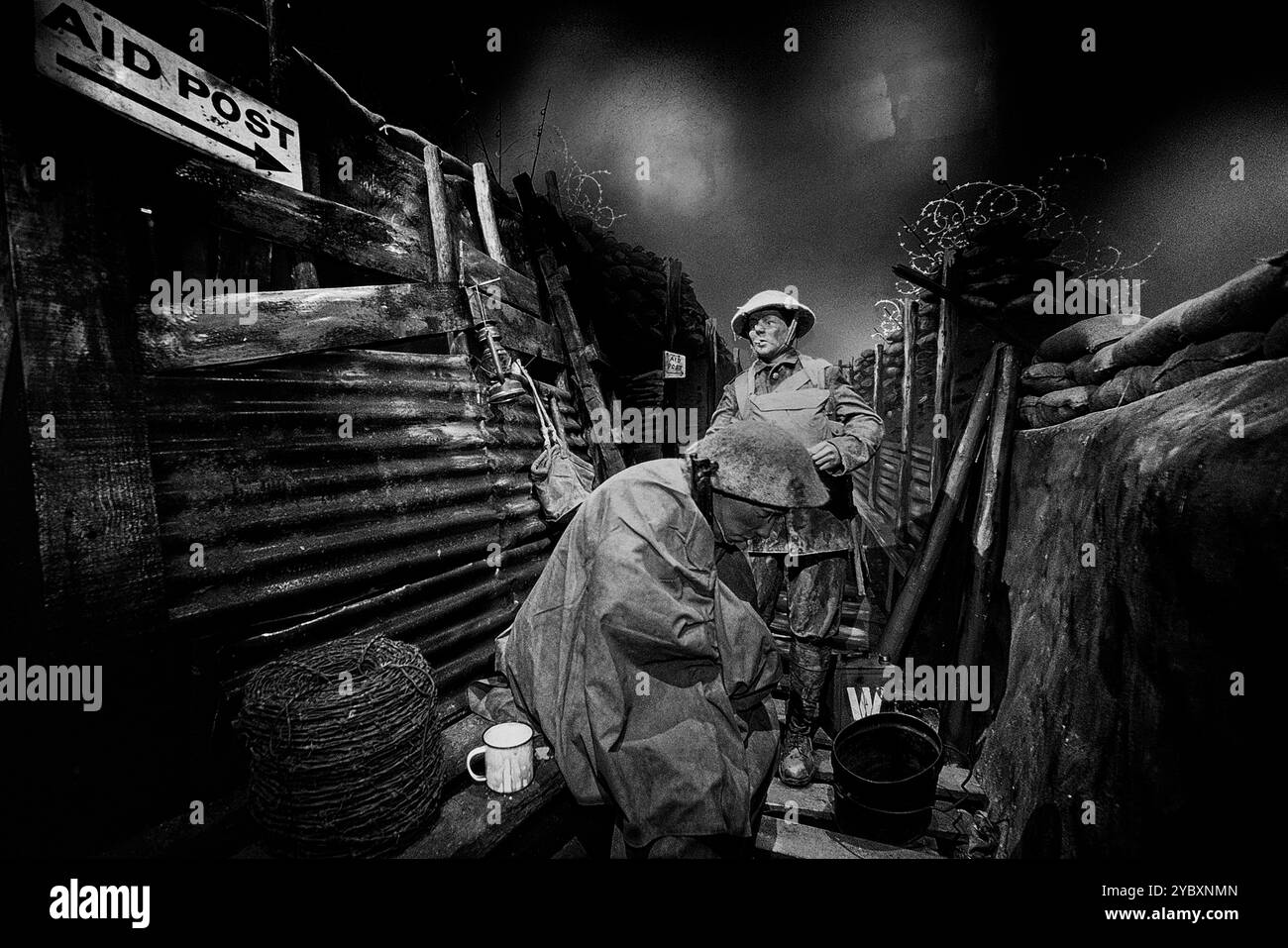 Historical First World War display of British soliers in trenches ...