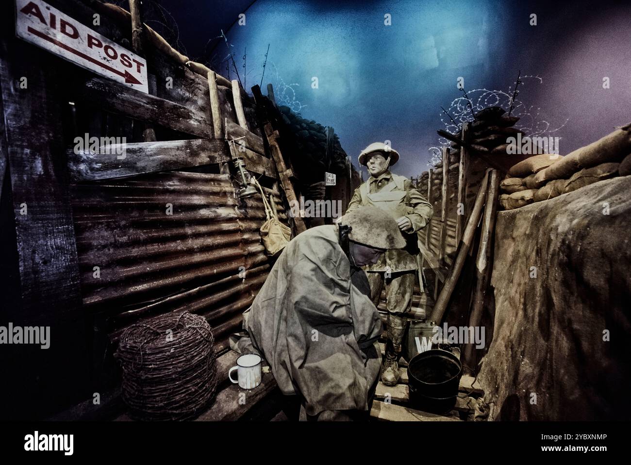 Historical First World War display of British soliers in trenches ...