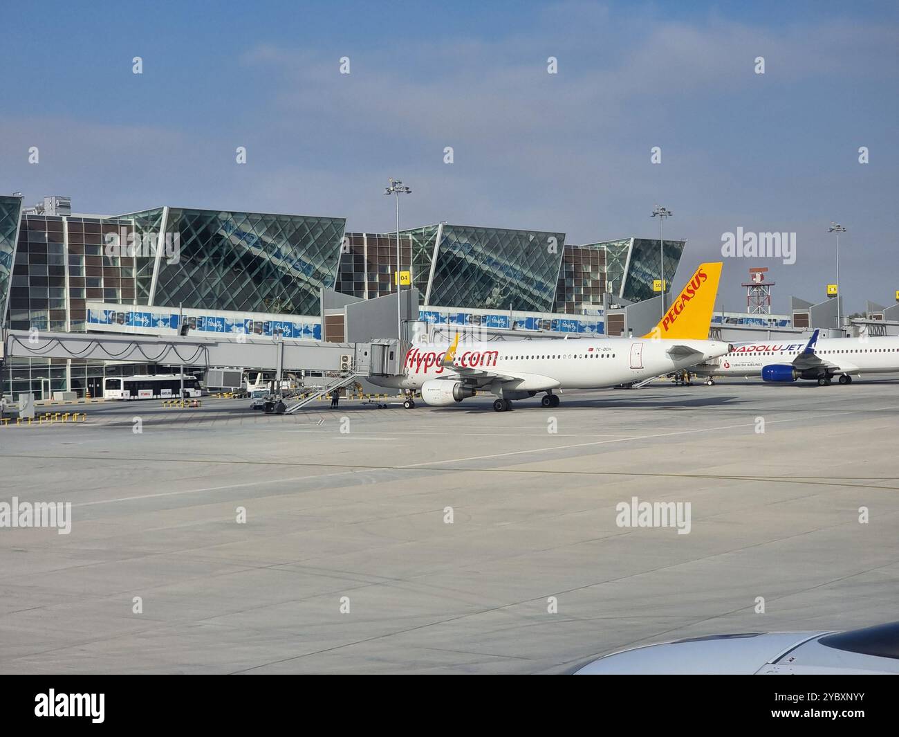 Exterior view (airside) of the terminal of Ercan International Airport ...