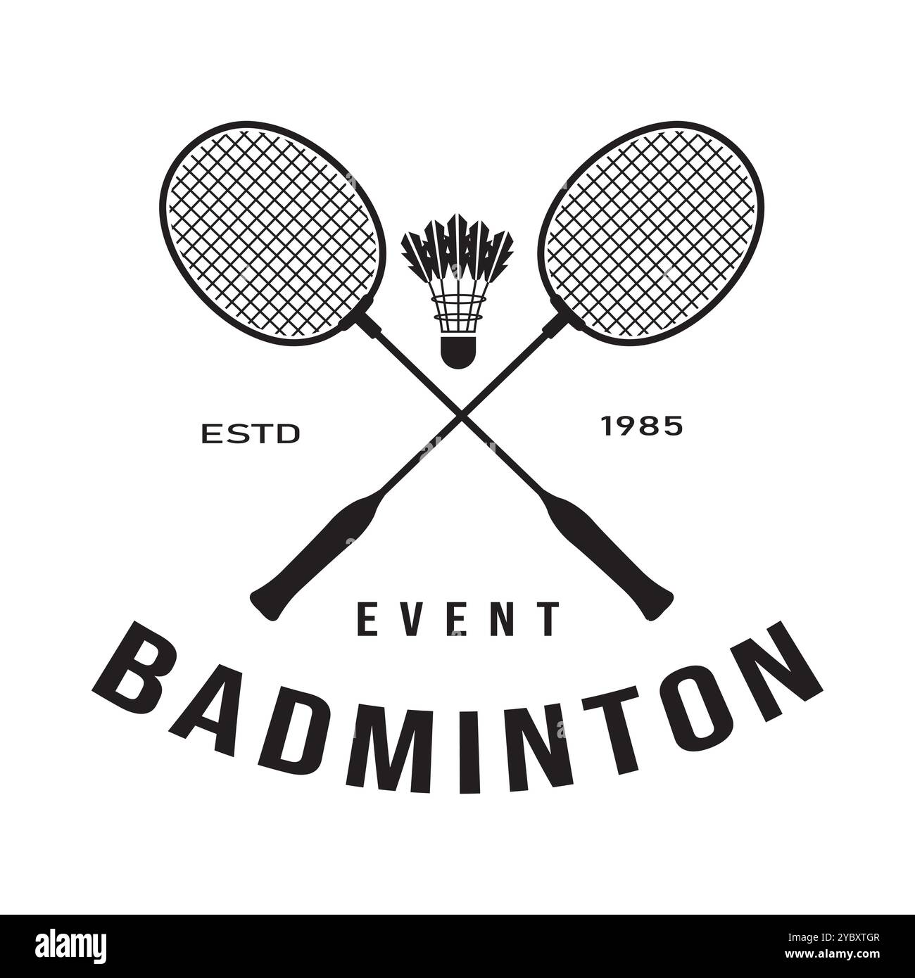 Crossed Badminton Racket Design with shuttlecock in the top center ...