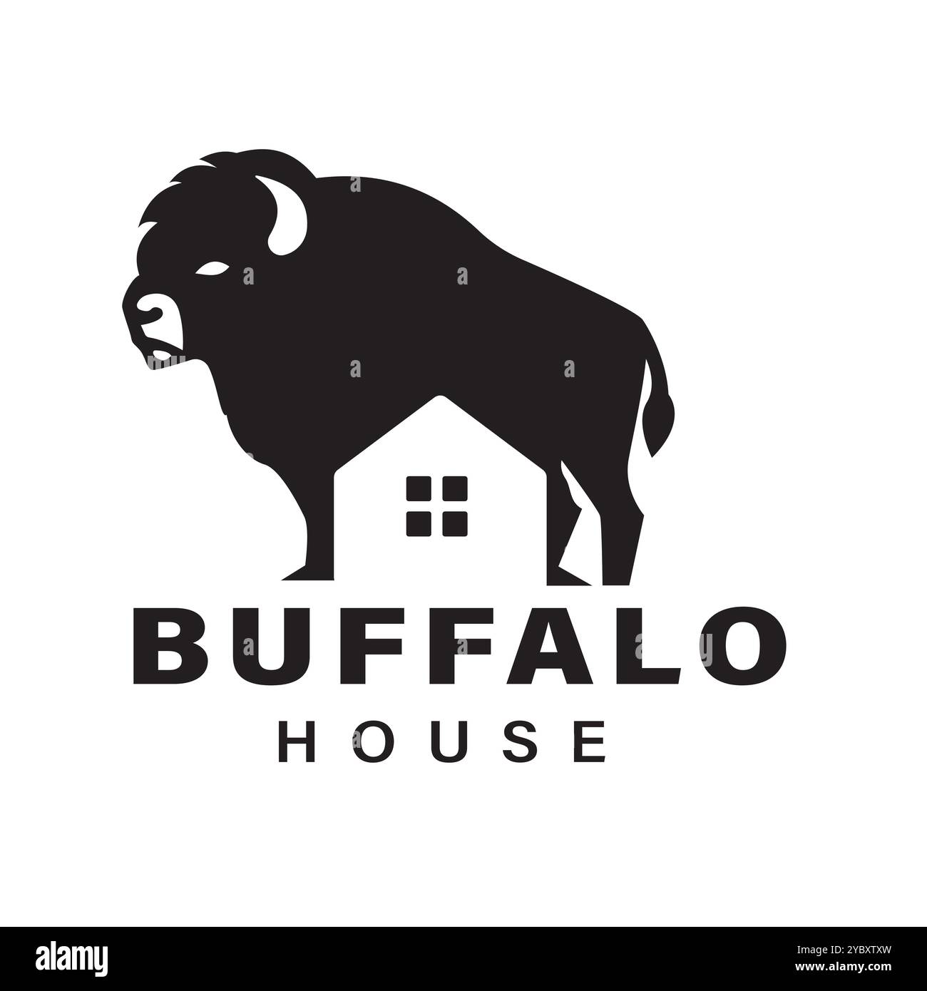 Illustration Logo silhouette of a buffalo with house design vintage ...