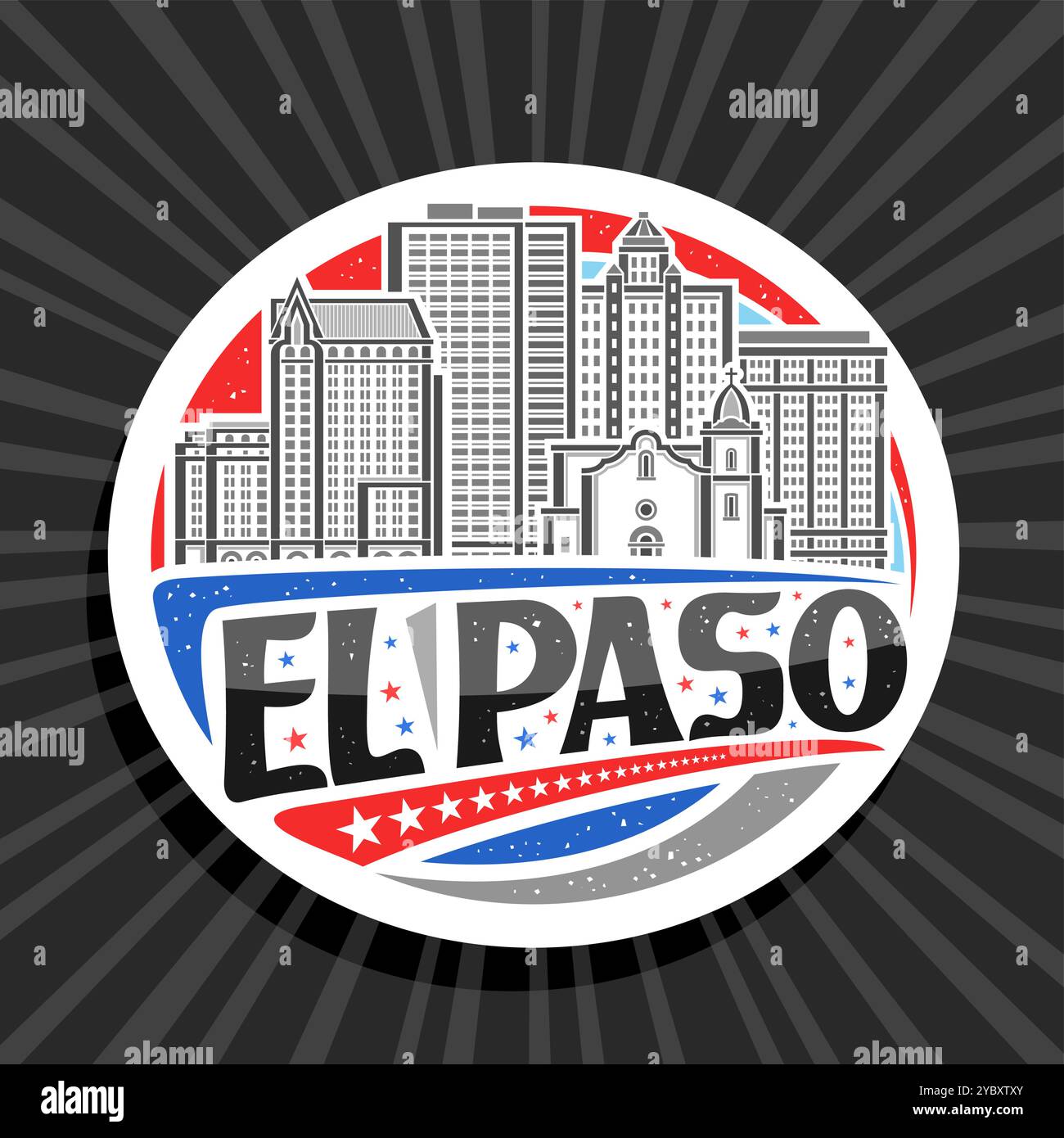 Vector logo for El Paso, white decorative label with line illustration ...