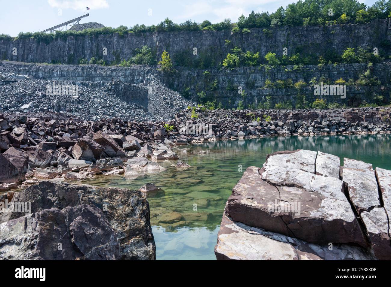 Layers of rock are seen from the interior of a rock quarry. Rock quarry ...