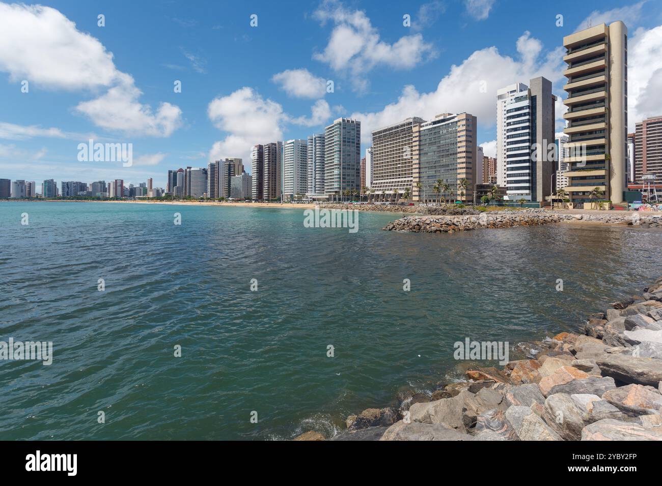 The modern tower buildings at the beach and the pier of Meireles beach ...