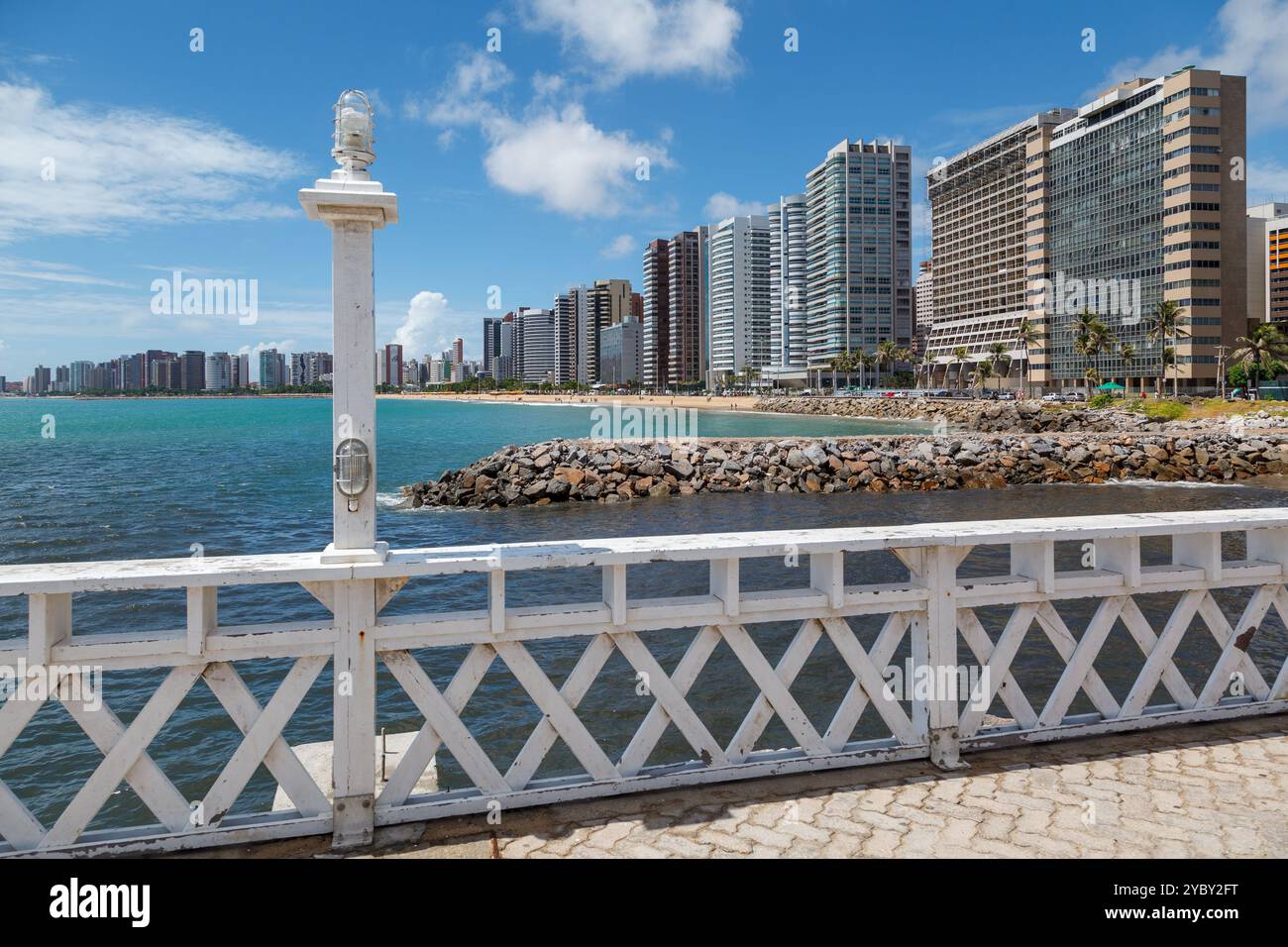 The modern tower buildings at the beach and the pier of Meireles beach ...