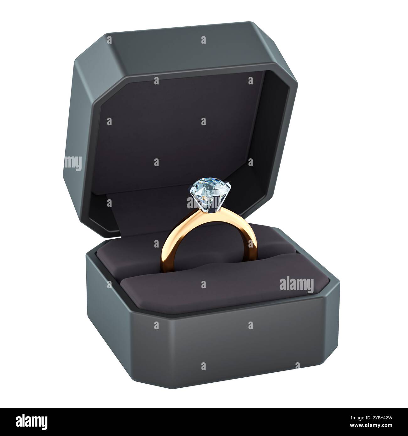 Diamond Ring inside ring box, 3D rendering isolated on white background ...