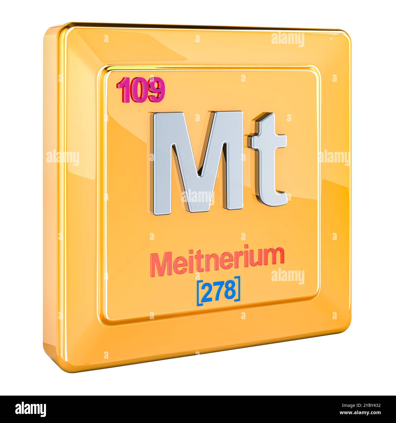 Meitnerium Mt, chemical element sign with number 109 in periodic table ...