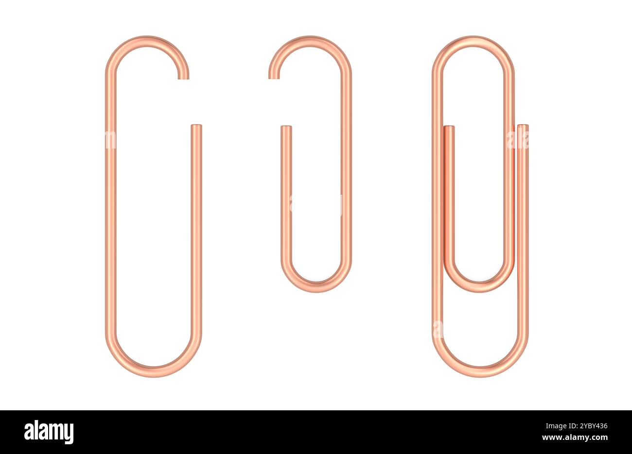 Paper Clips golden or copper on the sheet, 3D rendering isolated on ...