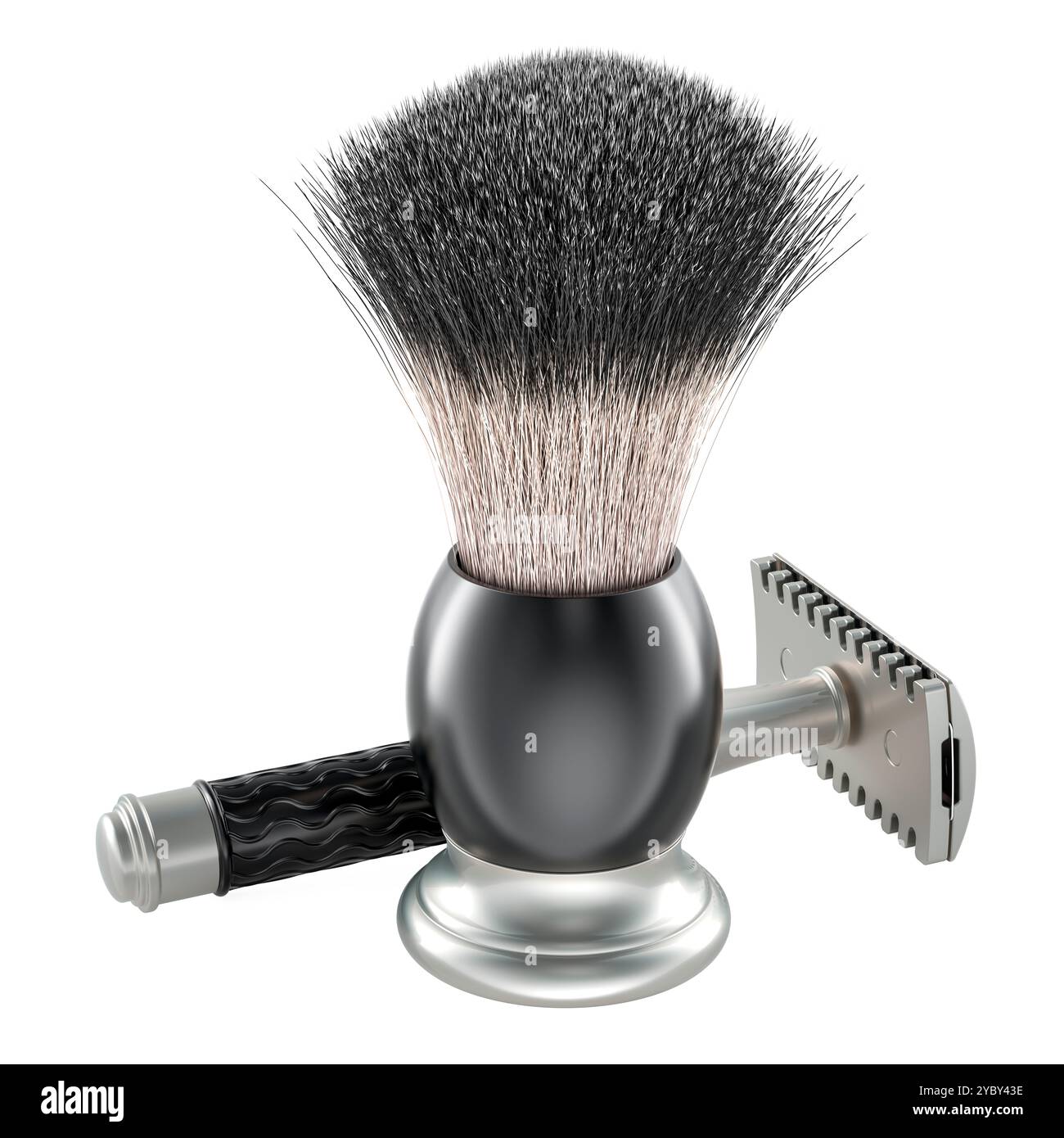 Adjustable Double Edge Safety Razor with Shaving Brush, 3D rendering ...