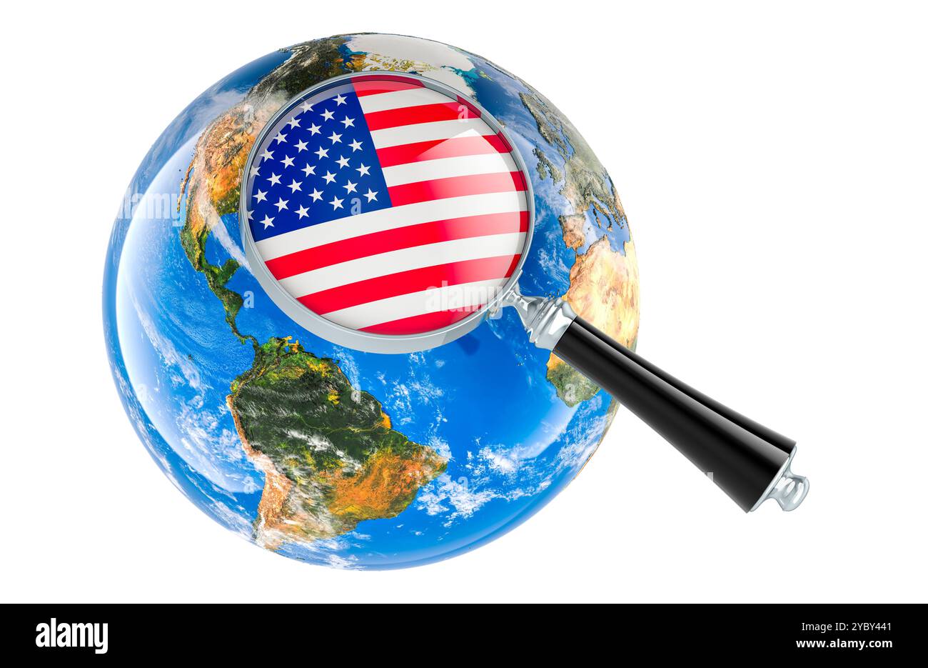 USA under magnifying glass with Earth Globe, 3D rendering isolated on ...