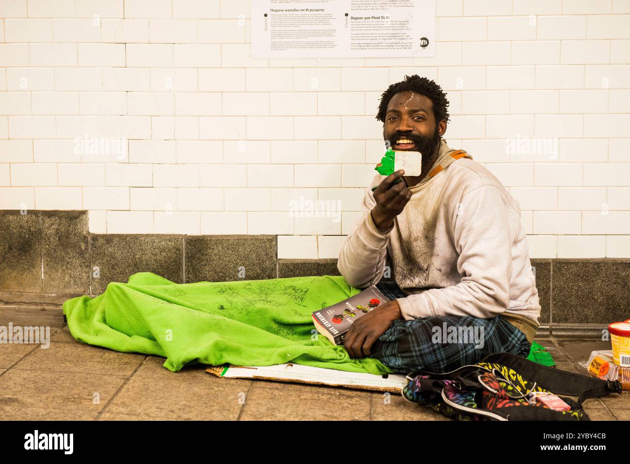 Homeless Man in New York Subway. African American, Homeless Man living ...