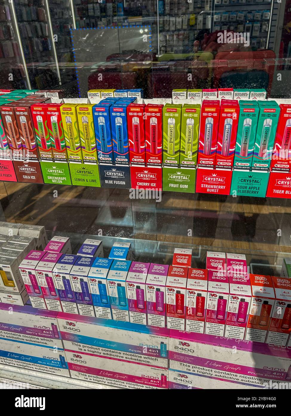 Brighton, Great Britain, Close up, Display of Flavored Electronic ...