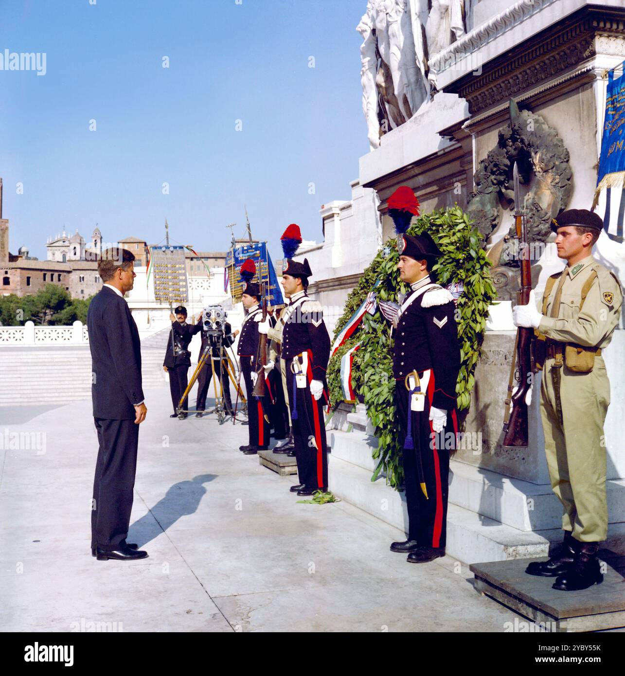 U.S. President John F. Kennedy observing moment of silence at Tomb of ...