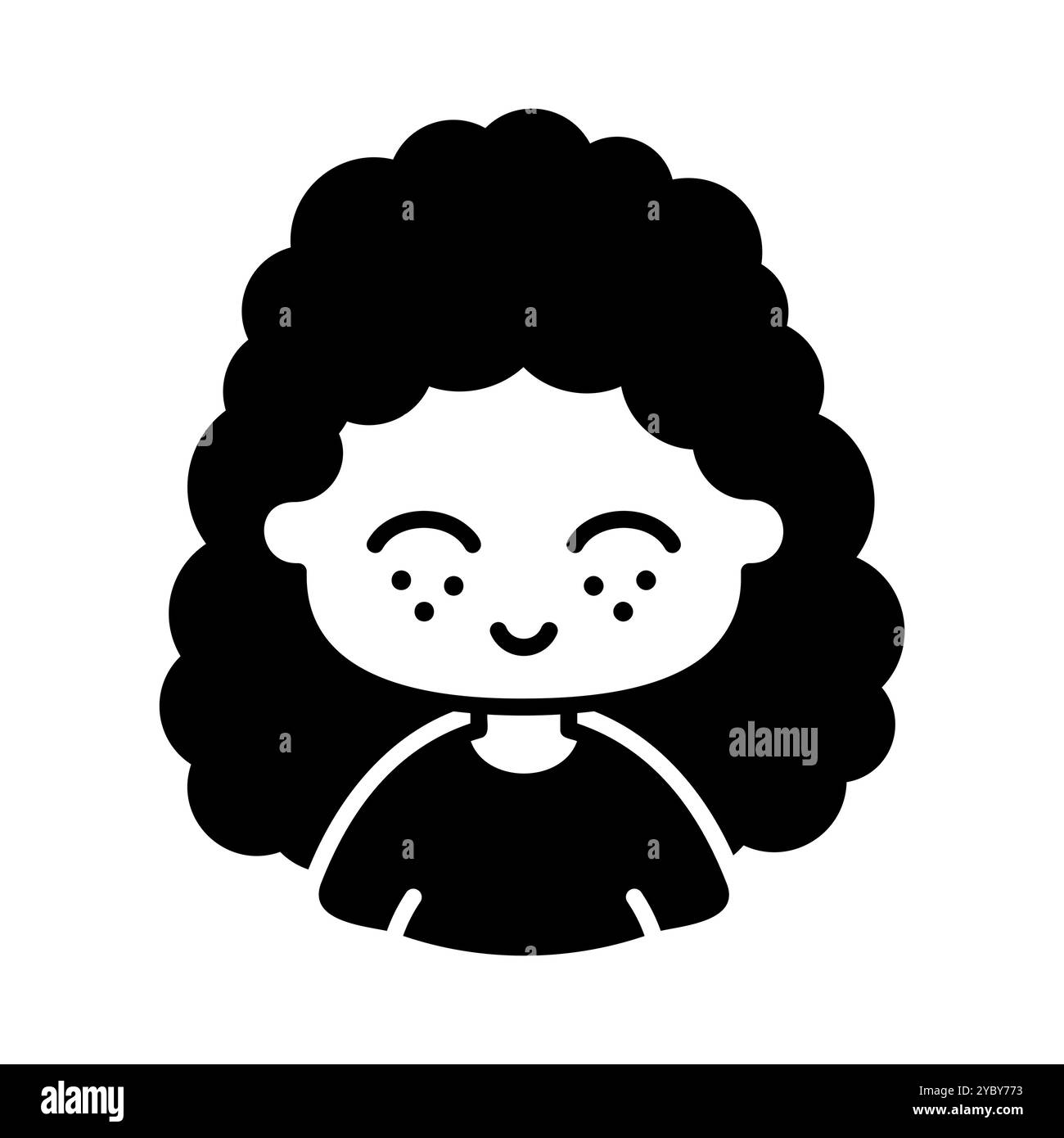 Woman girl with curly hairstyle vector solid icon. Avatar character ...