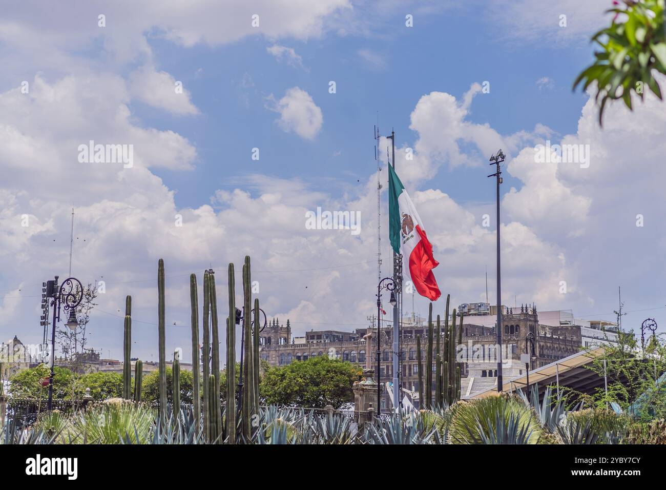 Mexican flag in the central square of Mexico City, Zocalo. National ...