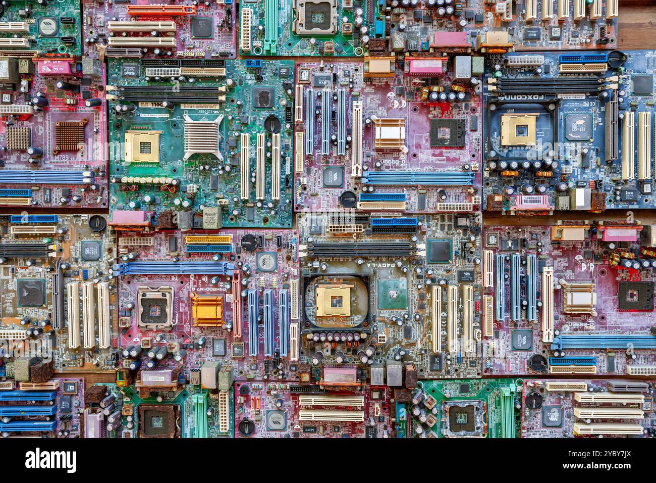 Honduras, Utila, Funny decoration made of old computer motherboards ...