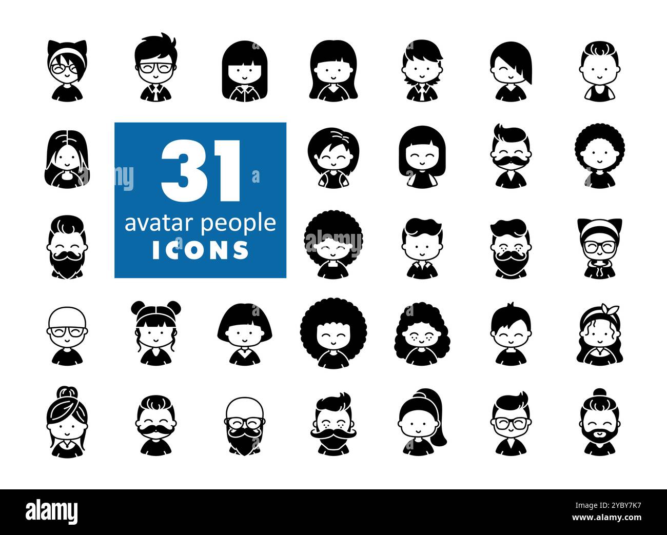 Set of avatar related vector solid icons. Includes such icons as person ...