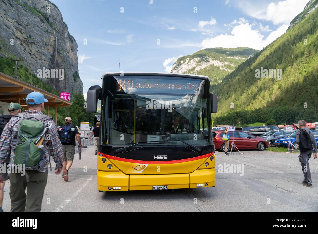 Lauterbrunnen, Switzerland - July 23, 2024: Bus going to the ...