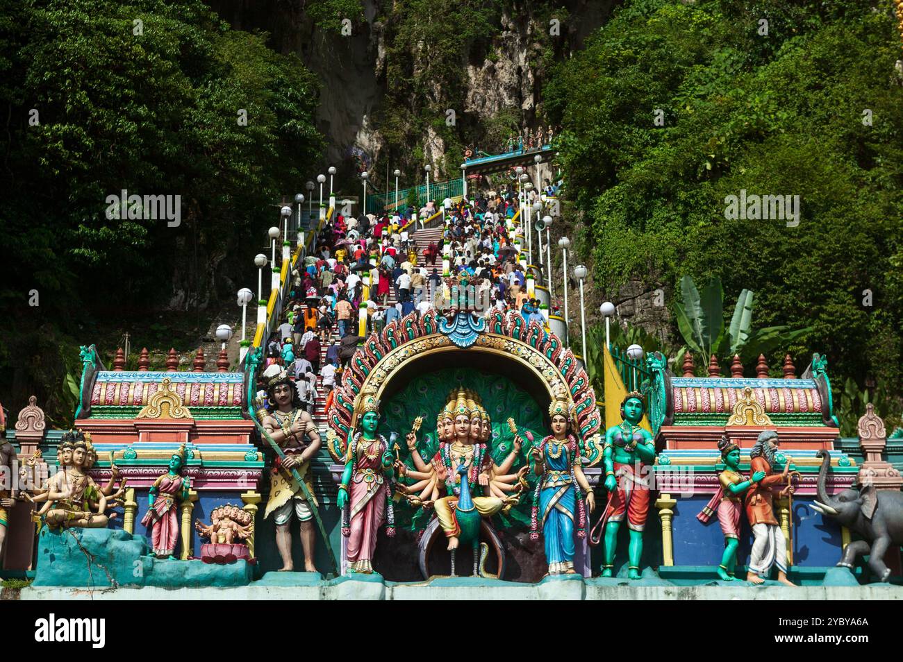 Batu Caves is a mogote with a series of limestone caves in Malaysia ...