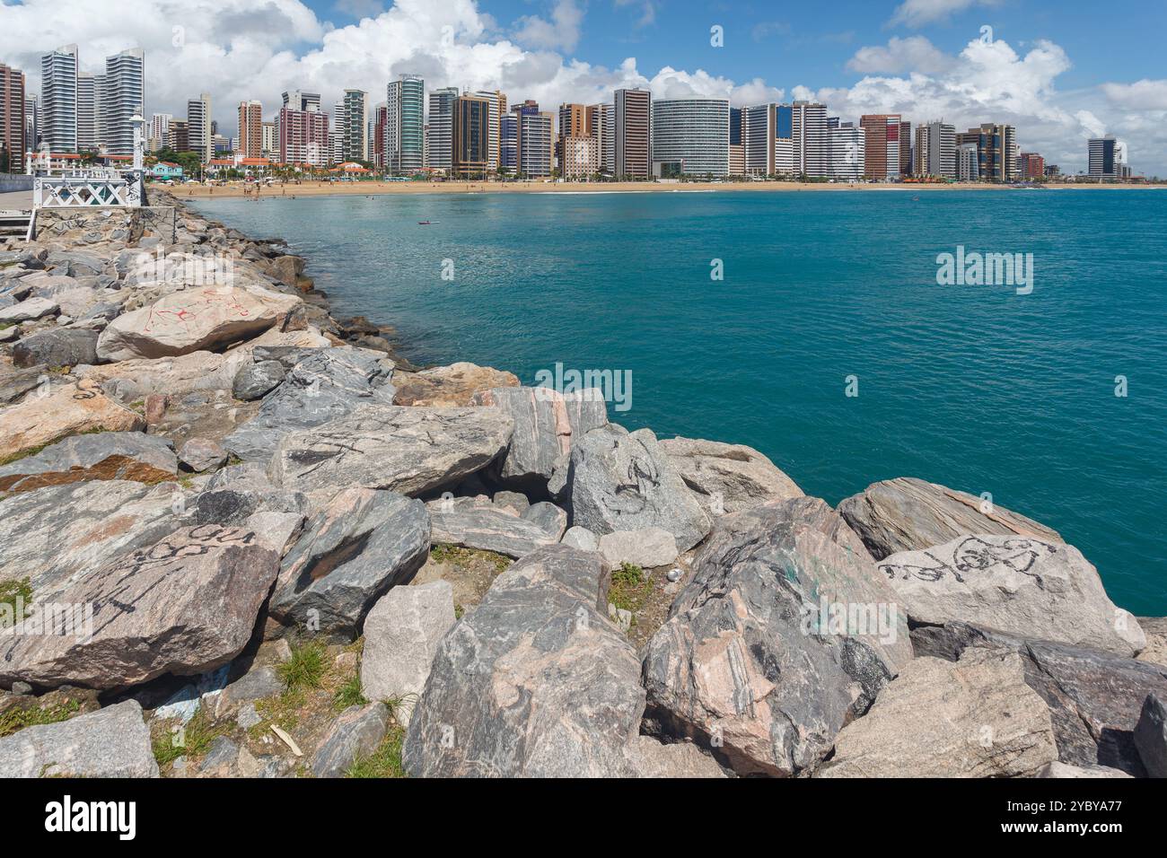 The modern tower buildings at the beach and the pier of Meireles beach ...