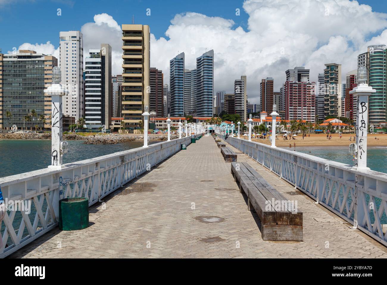 The modern tower buildings at the beach and the pier of Meireles beach ...