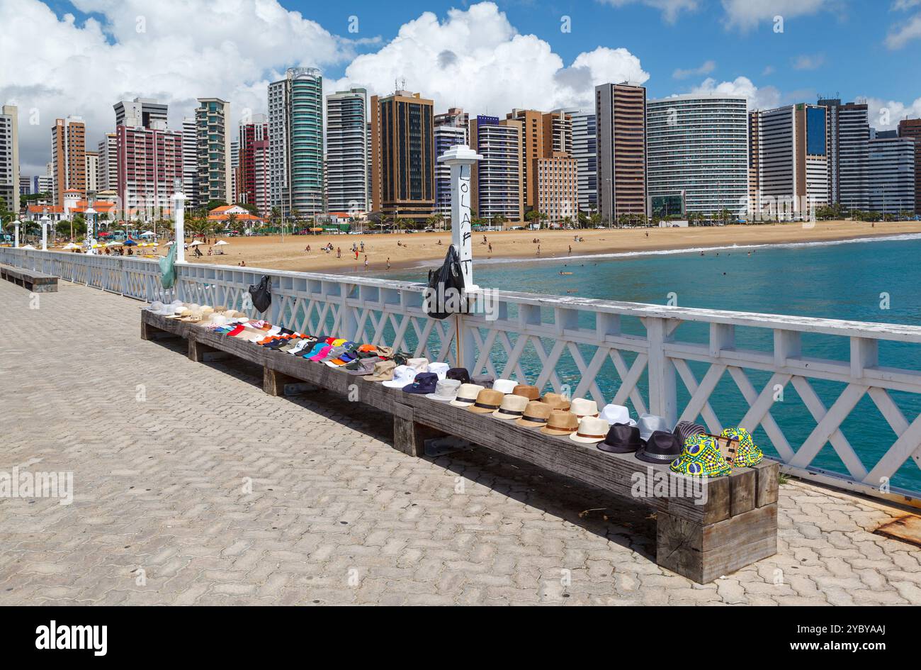The modern tower buildings at the beach and the pier of Meireles beach ...