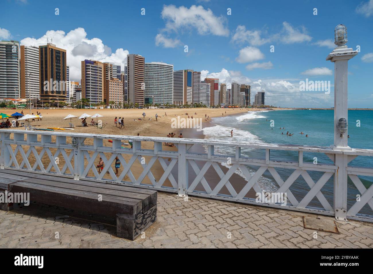 The modern tower buildings at the beach and the pier of Meireles beach ...