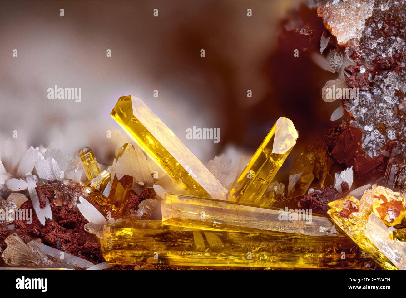 Yellow Legrandite and white calcite. Specimen from Ojuela Mine, Mapimi ...