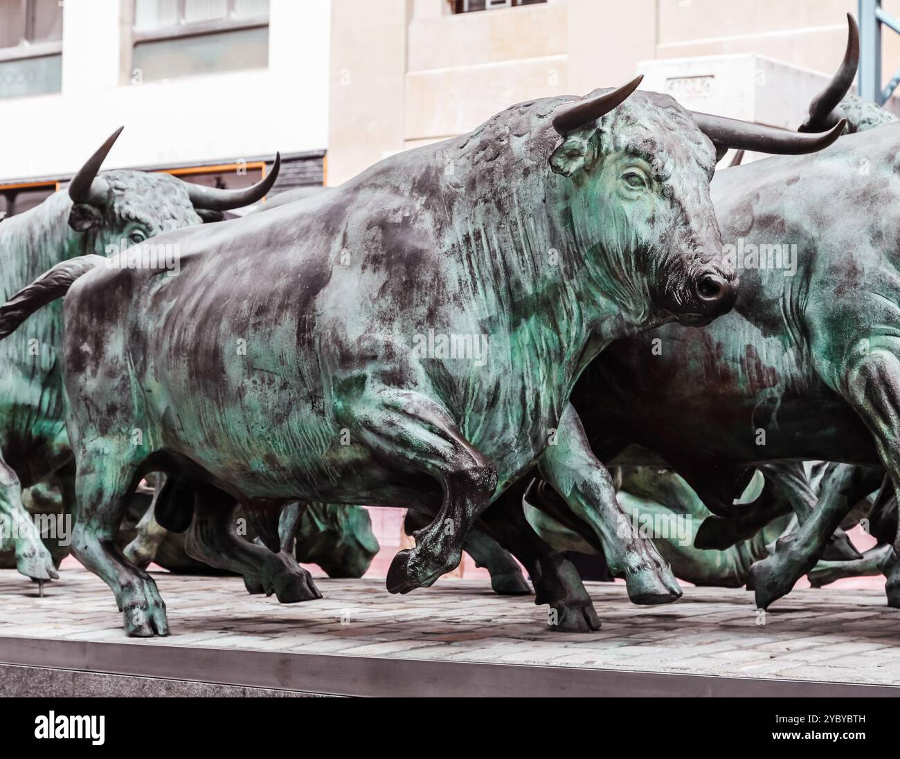 Monument of Running of the Bulls in Pamplona, Spain. The monument is ...
