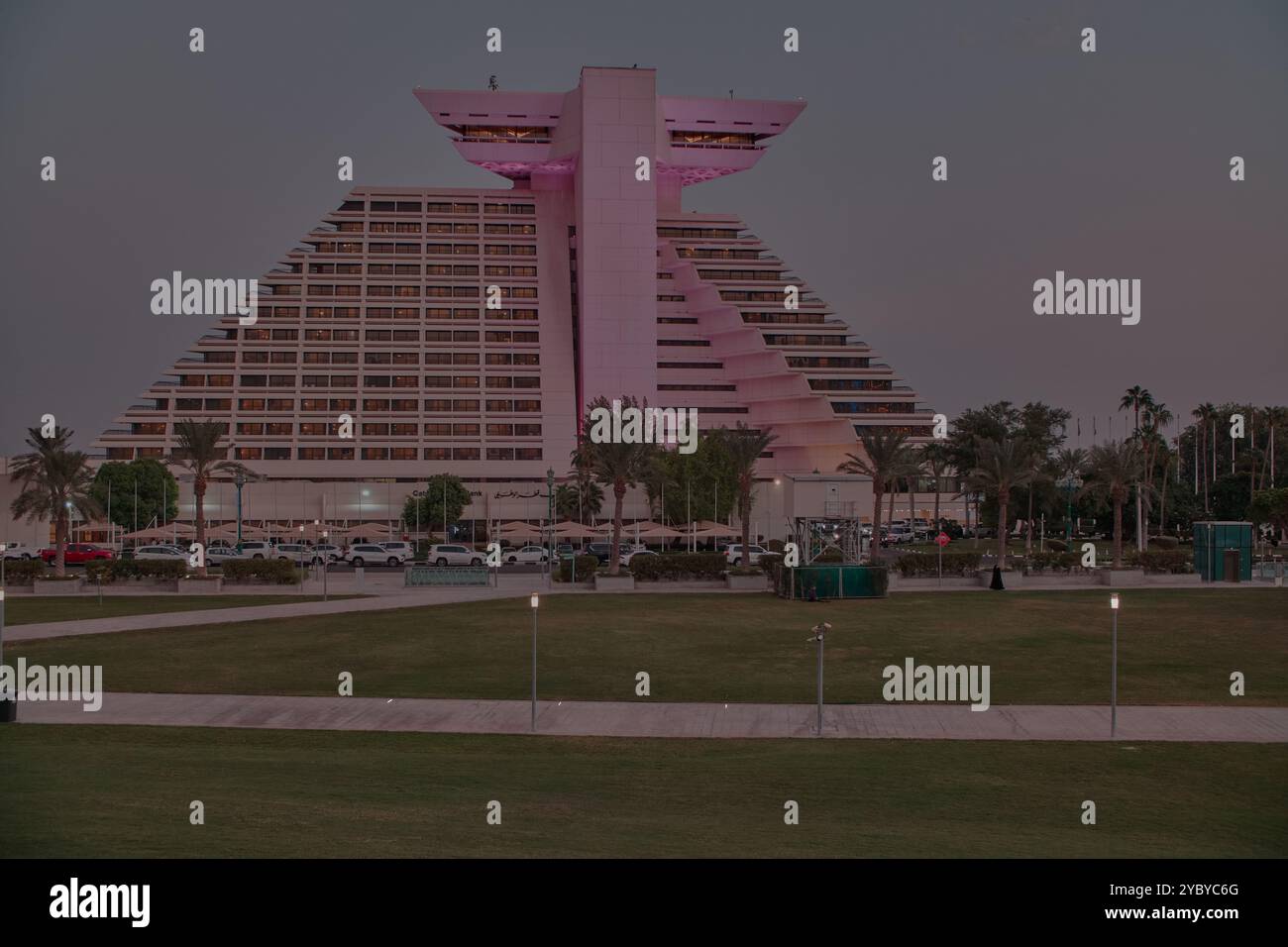 Sheraton hotel in Doha, Qatar exterior sunset shot taken from the Hotel ...