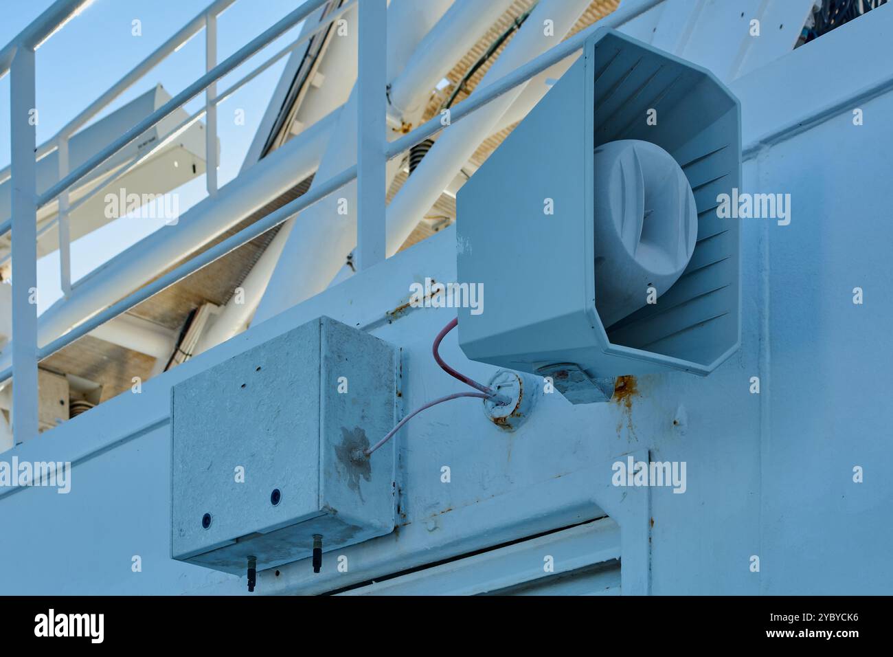 Passenger ship public address system installed on a grey wall ...